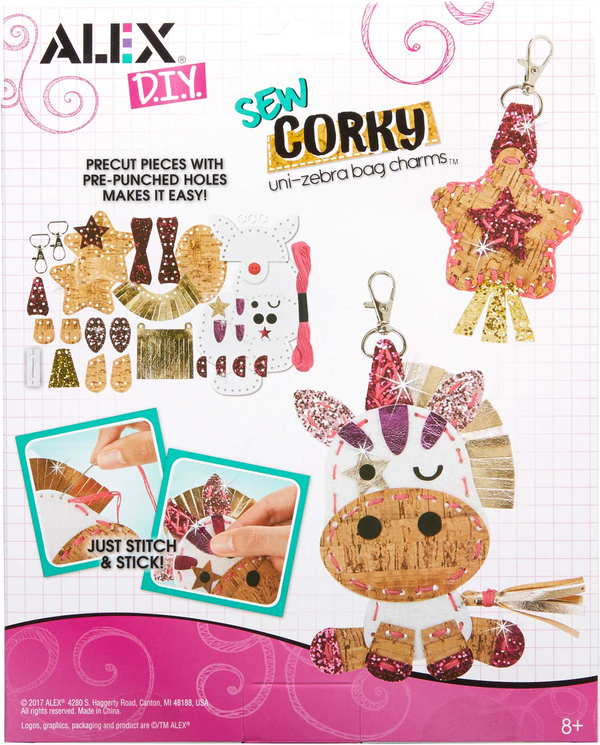 ALEX DIY Sew Corky Uni Zebra Bag Charms - Alex